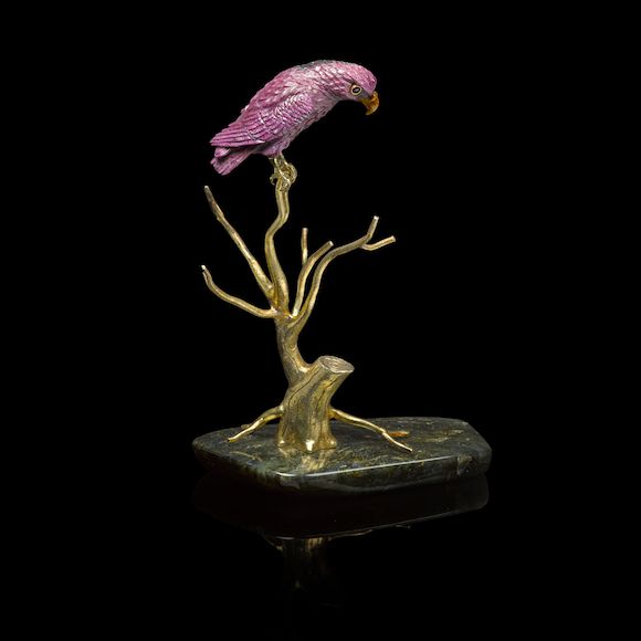 Bonhams : Ruby Carving of a Falcon on Labradorite Base by Luis Alberto ...