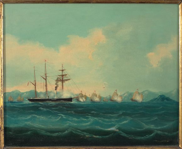 Bonhams : TWO PAINTINGS DEPICTING HMS ALGERINE Canton School, 19th ...