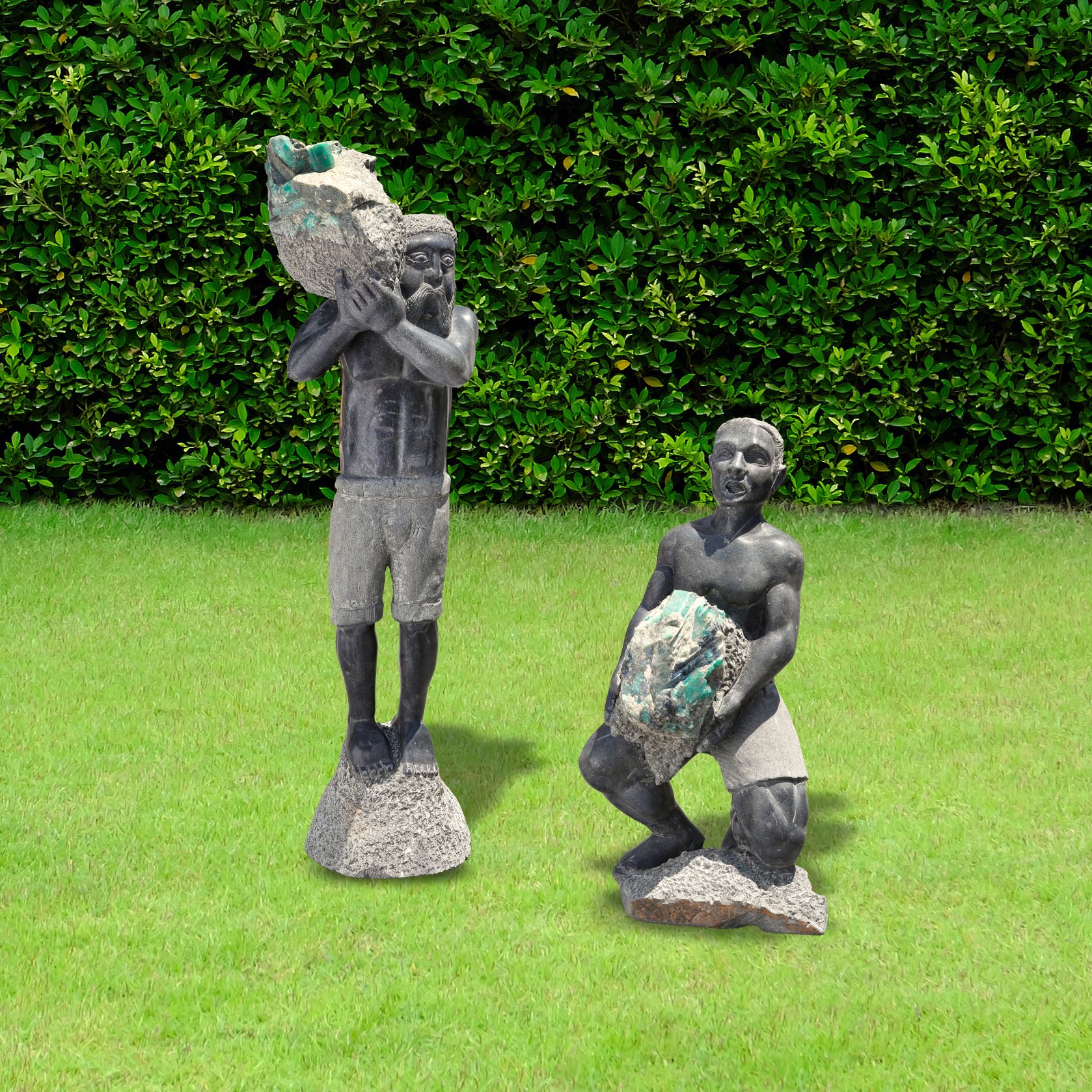 Bonhams : Two Emerald-in-Matrix Carvings--The Mine Workers