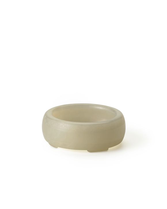 Bonhams : A SUPERB SMALL WHITE JADE SHALLOW CIRCULAR VESSEL Qianlong ...
