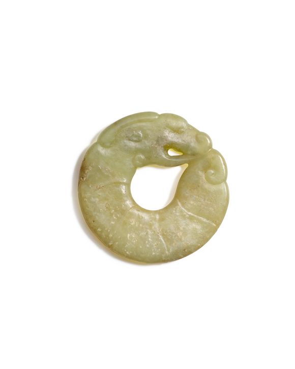 Bonhams : A SEMI-TRANSCLUCENT ARCHAISTIC CELADON JADE 'DRAGON SILK-WORM ...