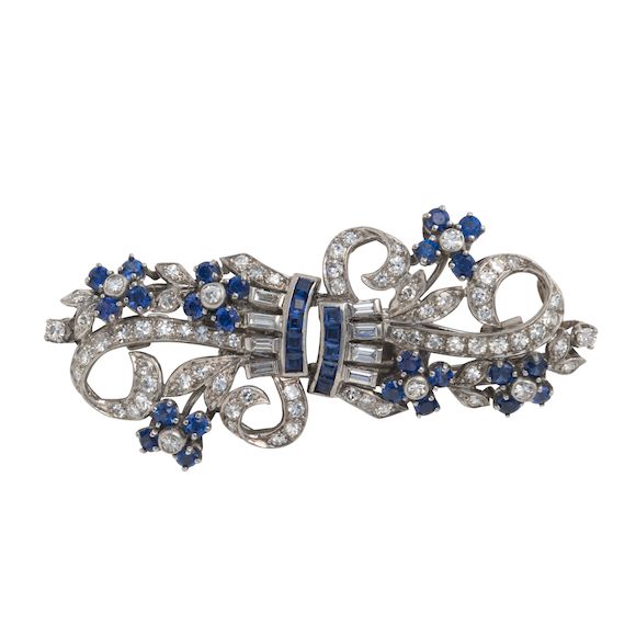 Bonhams Skinner : A PAIR OF SAPPHIRE AND DIAMOND DRESS CLIPS