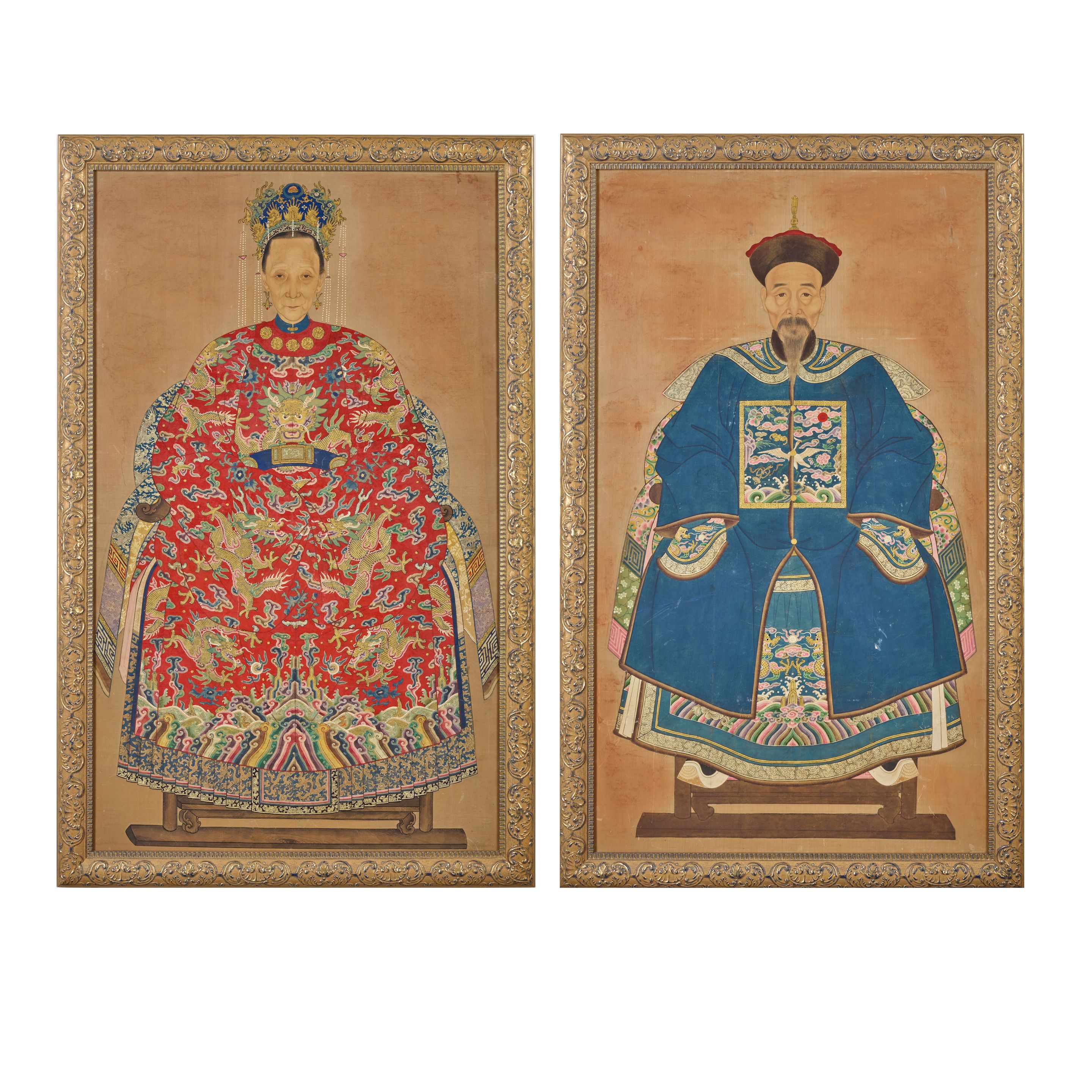 Bonhams : A PAIR OF ANCESTOR PORTRAITS Late Qing dynasty - 20th century (2)