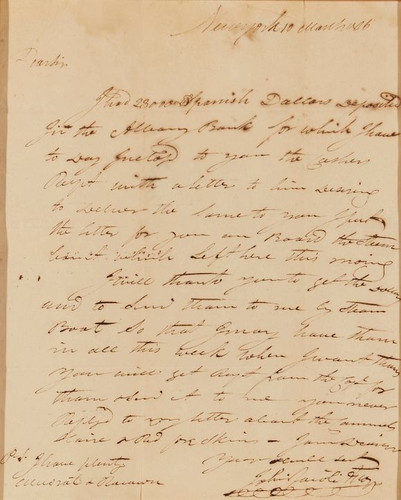 Bonhams : ASTOR SIGNS A BILL OF EXCHANGE. ASTOR, JOHN JACOB. 1763-1848. Autograph Letter Signed ...