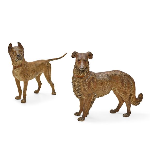 Bonhams : TWO VIENNA COLD PAINTED BRONZE DOGSCirca 1900