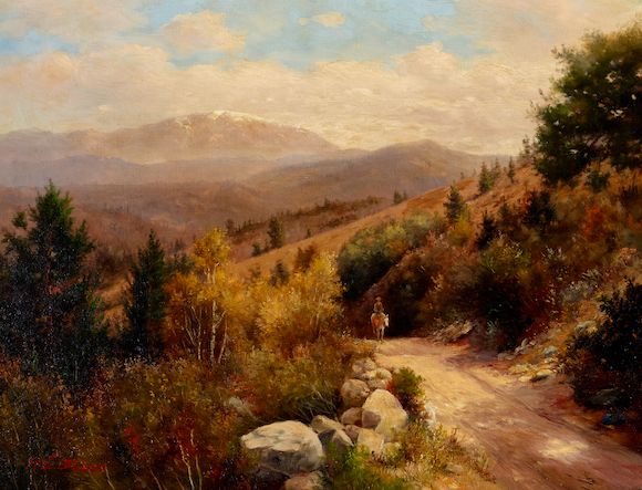 Bonhams : Ralph Earl DeCamp (1858-1936) Horse and rider in a landscape ...