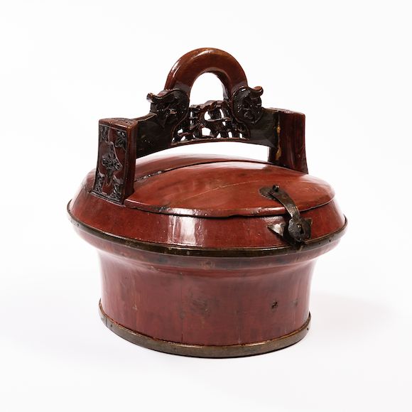Bonhams Skinner : Red Painted Lacquer Food Container