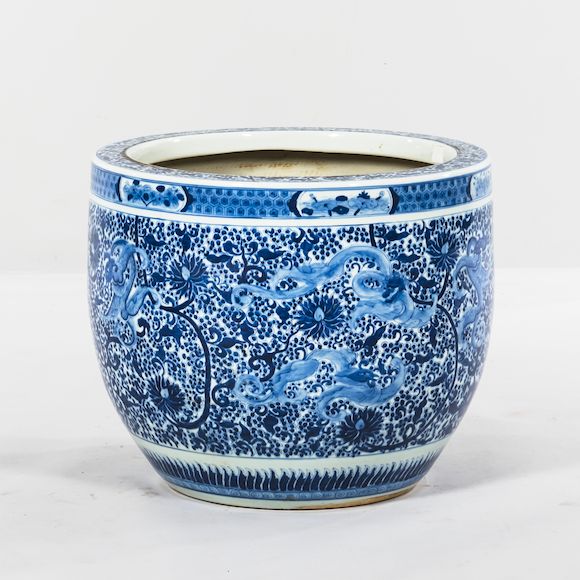 Bonhams Skinner : Large Blue and White Fish Bowl