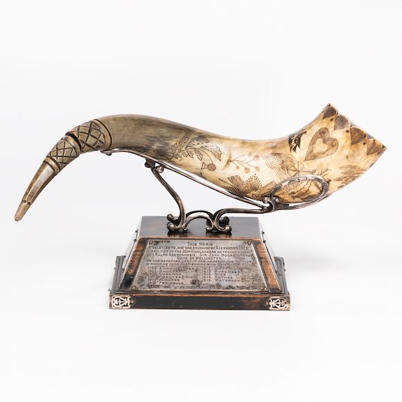Bonhams Skinner : Carved Alexander Pyle, 92nd Regiment, Powder Horn