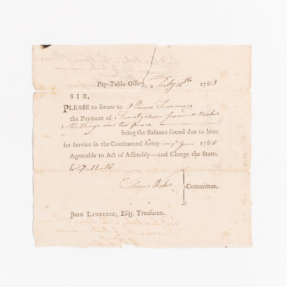 Bonhams Skinner : Revolutionary War Pay Order for African American ...