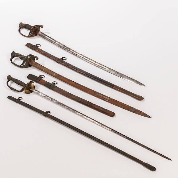 Bonhams Skinner : Two Model 1850 Foot Officer's Swords and a Staff ...