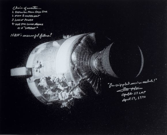 Bonhams : APOLLO 13 "NASA'S SUCCESSFUL FAILURE!" Black and white ...