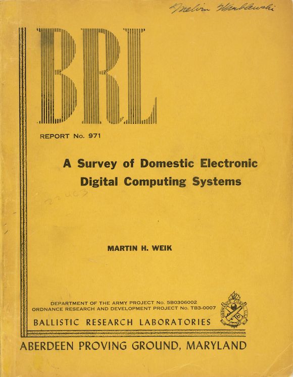 Bonhams : U.S. COMPUTERS: 1955-1964 WEIK, MARTIN H. 4 technical reports: