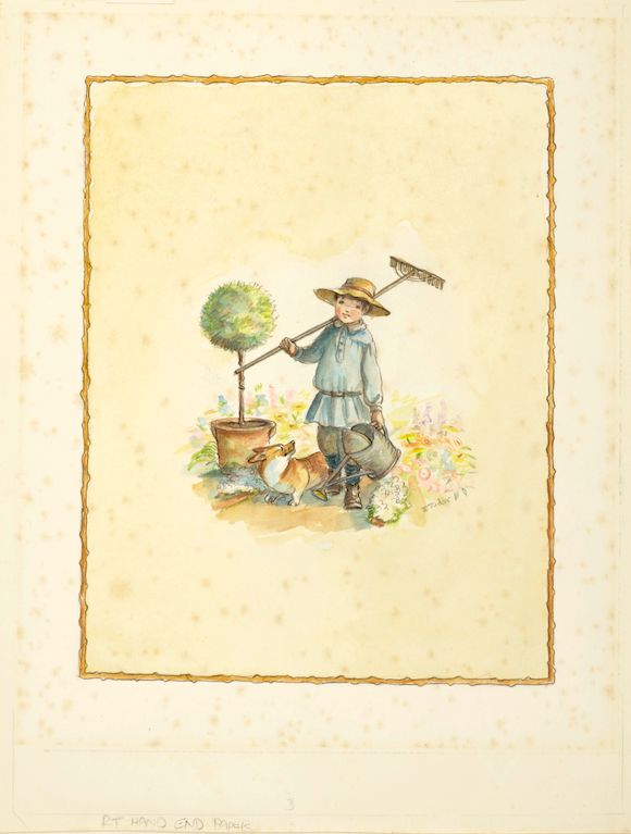 Bonhams : TUDOR, TASHA. 1915-2008. [Corgi with Boy holding a Hoe in ...