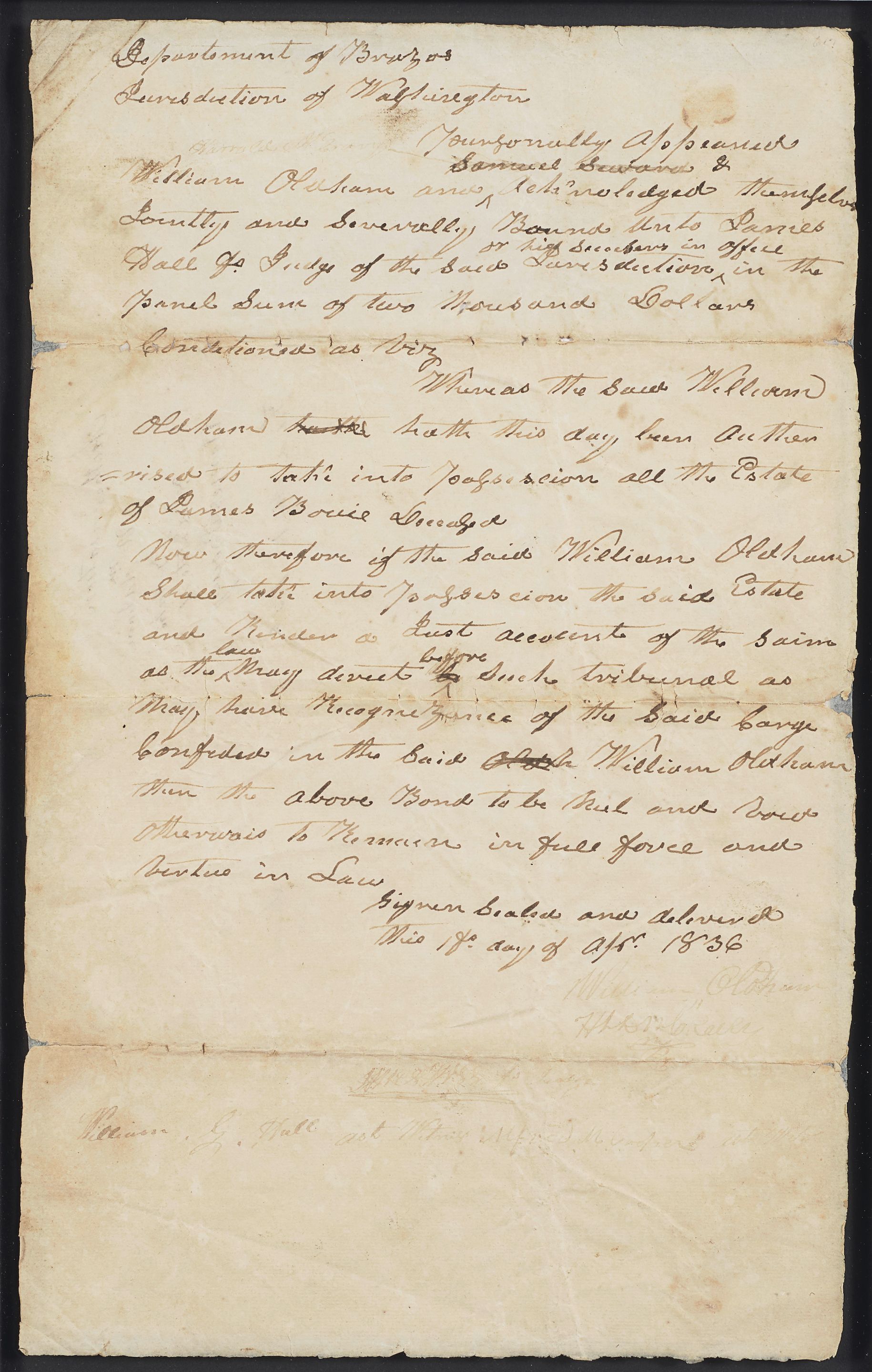 Bonhams : BOWIE, JAMES. 1796-1836. Manuscript Document Signed by ...