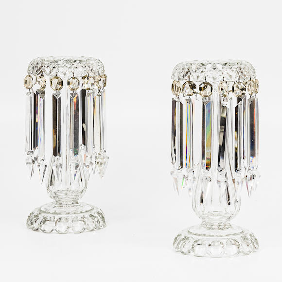 Bonhams Skinner Pair Of Colorless Cut Glass Lustres