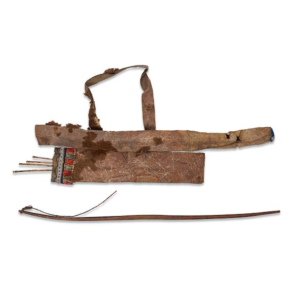Bonhams : A Plains beaded and quilled buffalo hide bowcase and quiver ...