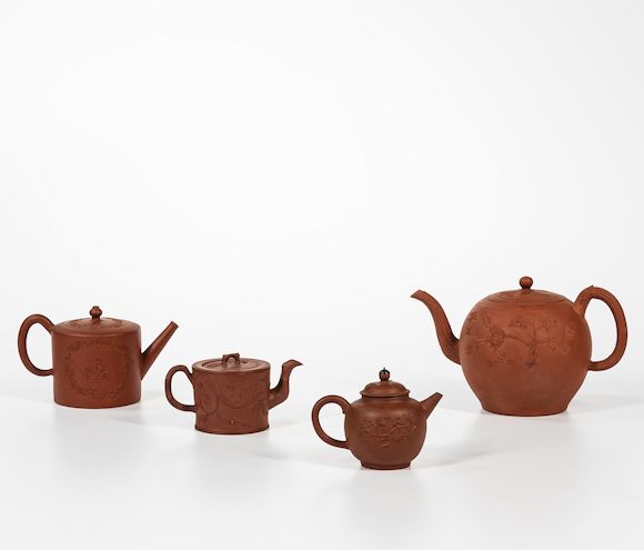 Bonhams Skinner : Four Staffordshire Redware Teapots