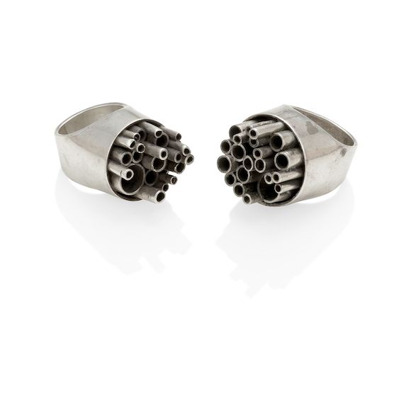 Bonhams : RACHEL GERA: A PAIR OF SILVER RINGS, ISRAEL