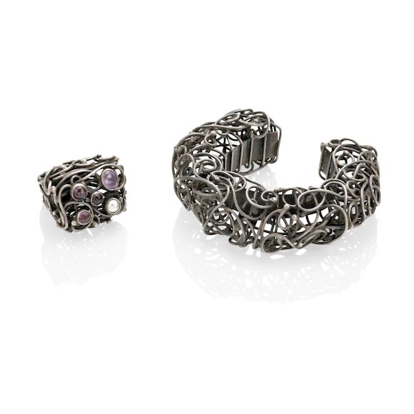 Bonhams : RACHEL GERA: A SET OF SILVER, AMETHYST AND PEARL JEWELRY, ISRAEL