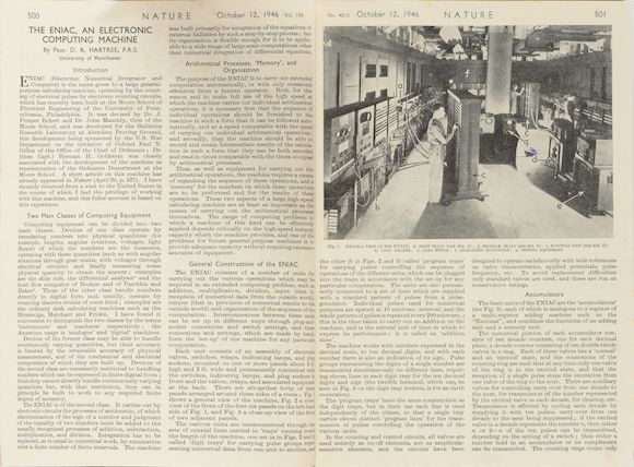 Bonhams : ENIAC: THE FIRST ELECTRONIC DIGITAL COMPUTER. Nature. Volumes ...