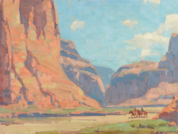 Bonhams : Edgar Payne (1883-1947) Riders through Canyon de Chelly 19 x ...