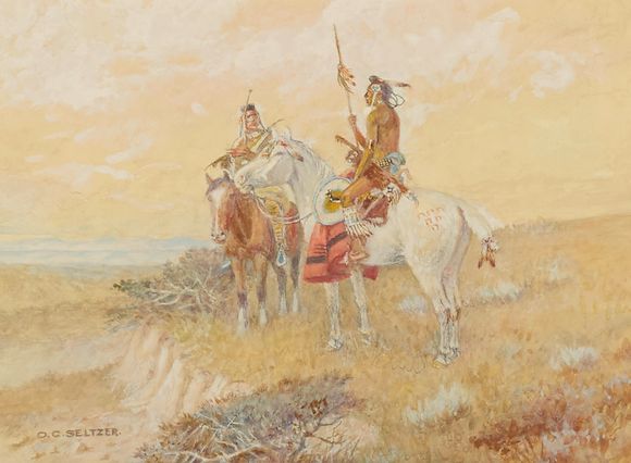 Bonhams : Olaf Carl Seltzer (1877-1957) Crow Warriors sight 8 1/2 x 11 ...