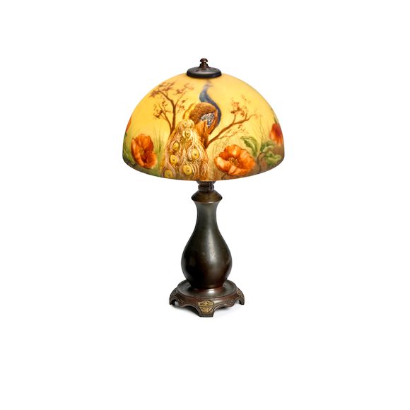 Bonhams : CLASSIQUE Poppy and Peacock Table Lampcirca 1920reverse ...