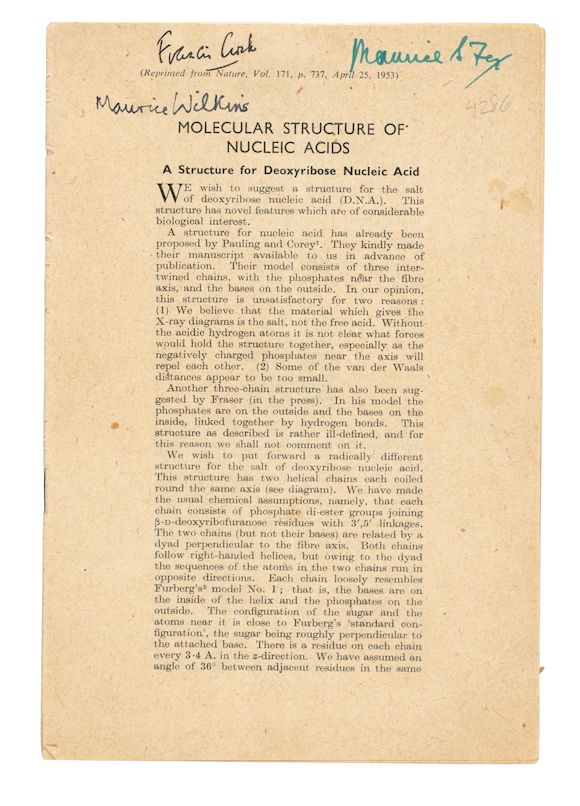 Bonhams : WATSON & CRICK THE DISCOVERY OF THE STRUCTURE OF DNA