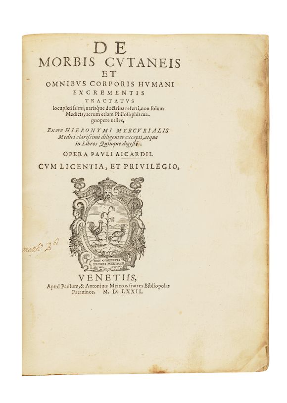 Bonhams : FIRST SCIENTIFIC WORK ON SKIN DISEASES. MERCURIALIS ...