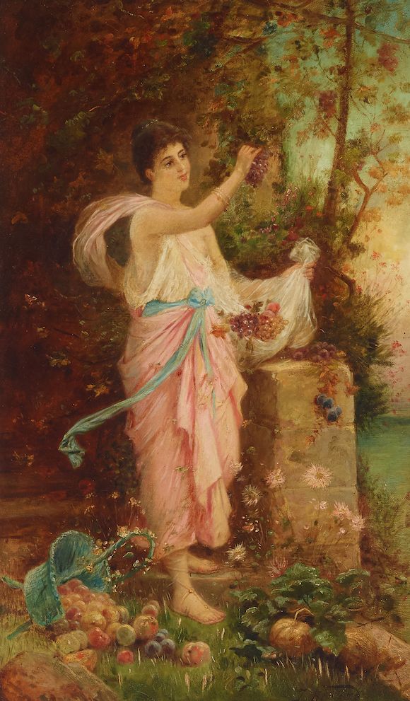 Bonhams : Hans Zatzka (Austrian, 1859-1949) A maiden picking grapes ...