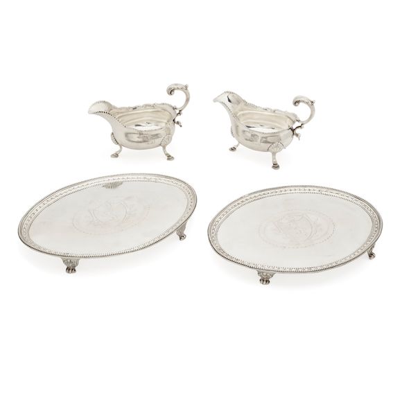 Bonhams : A PAIR OF GEORGE II SILVER SAUCE BOATS AND A PAIR OF FOOTED ...