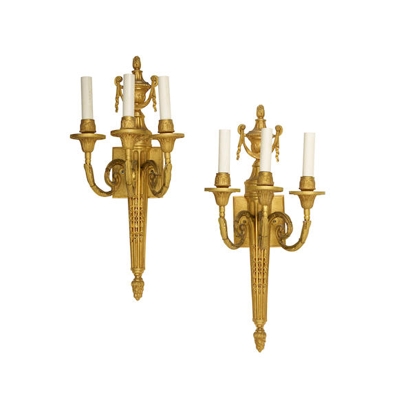 Bonhams A Pair Of Louis Xvi Style Gilt Bronze Three Light Sconces20th