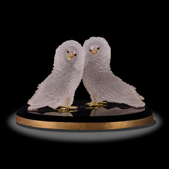 Bonhams : Rock Crystal Quartz Carving of a Pair of Doves by Luis ...