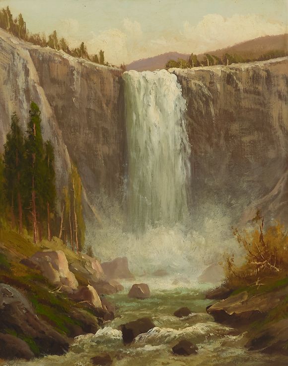 Bonhams : Style of Thomas Hill (1829-1908) Western Waterfall 20 x 16 in ...