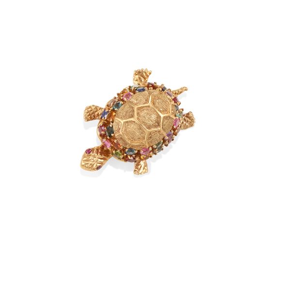 Bonhams : CARTIER: A 14K GOLD AND GEM-SET TURTLE BROOCH