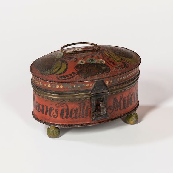 Bonhams Skinner : Painted Tin Box, dated 1828.