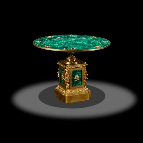 Bonhams : Malachite Intarsia Tazza with Gilt-Bronze Decoration