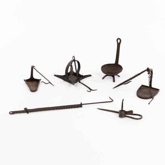 Bonhams Skinner : Five Wrought Iron Lighting Devices and a Miniature ...