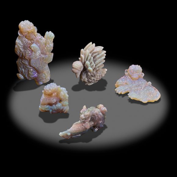 Bonhams : Five Opal Carvings Depicting Animals