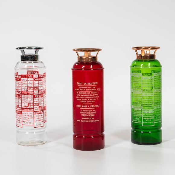 Bonhams Skinner : Three Vintage Thirst Extinguisher Cocktail Shakers ...