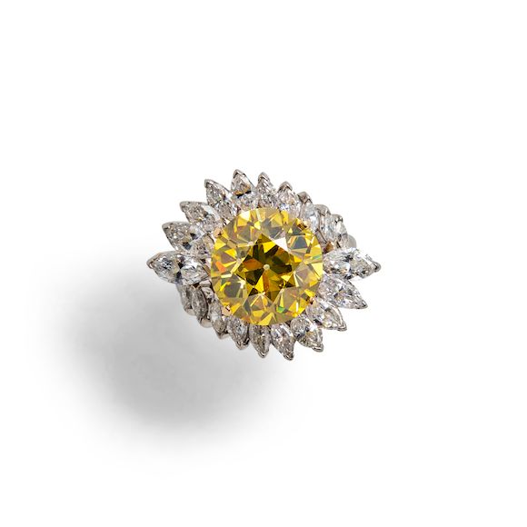 Bonhams Skinner : A COLOR-TREATED DIAMOND AND DIAMOND RING