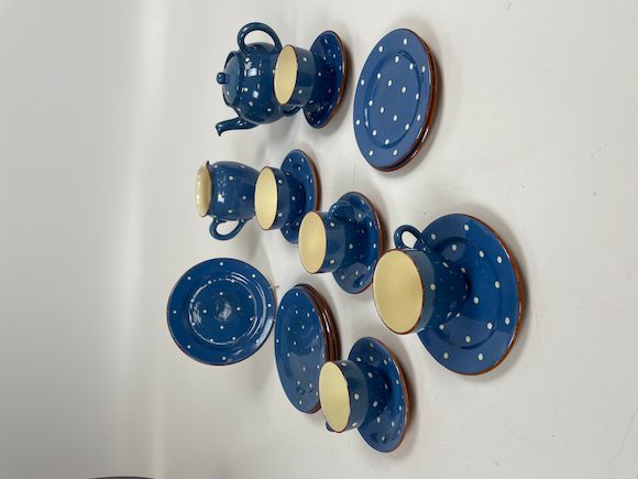 Bonhams Skinner : Group of Dartmouth Pottery Devon Blue and White Polka ...
