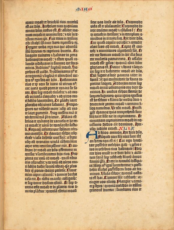 Bonhams : GUTENBERG BIBLE LEAF. [Bible in Latin.] [Mainz: Johann ...
