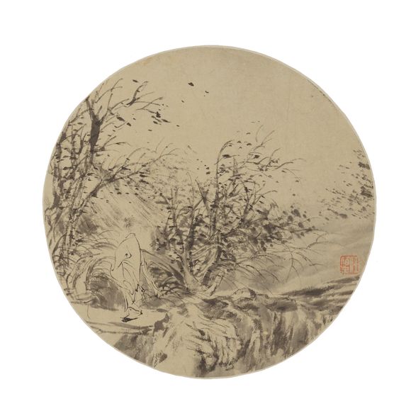 Bonhams : REN YI (1840-1895) Landscape with Figure