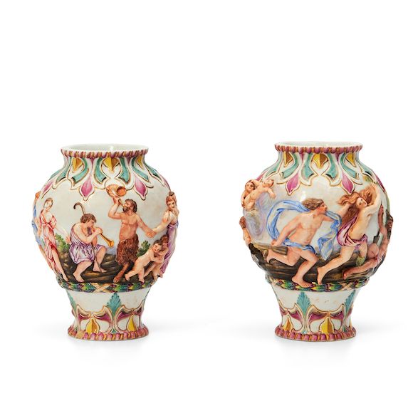 Bonhams Skinner : Pair of Capo di Monte-style Porcelain Vases, Italy ...
