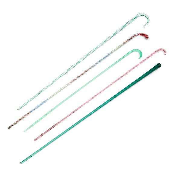 Bonhams Skinner : Five English or American Glass Whimsy Canes,
