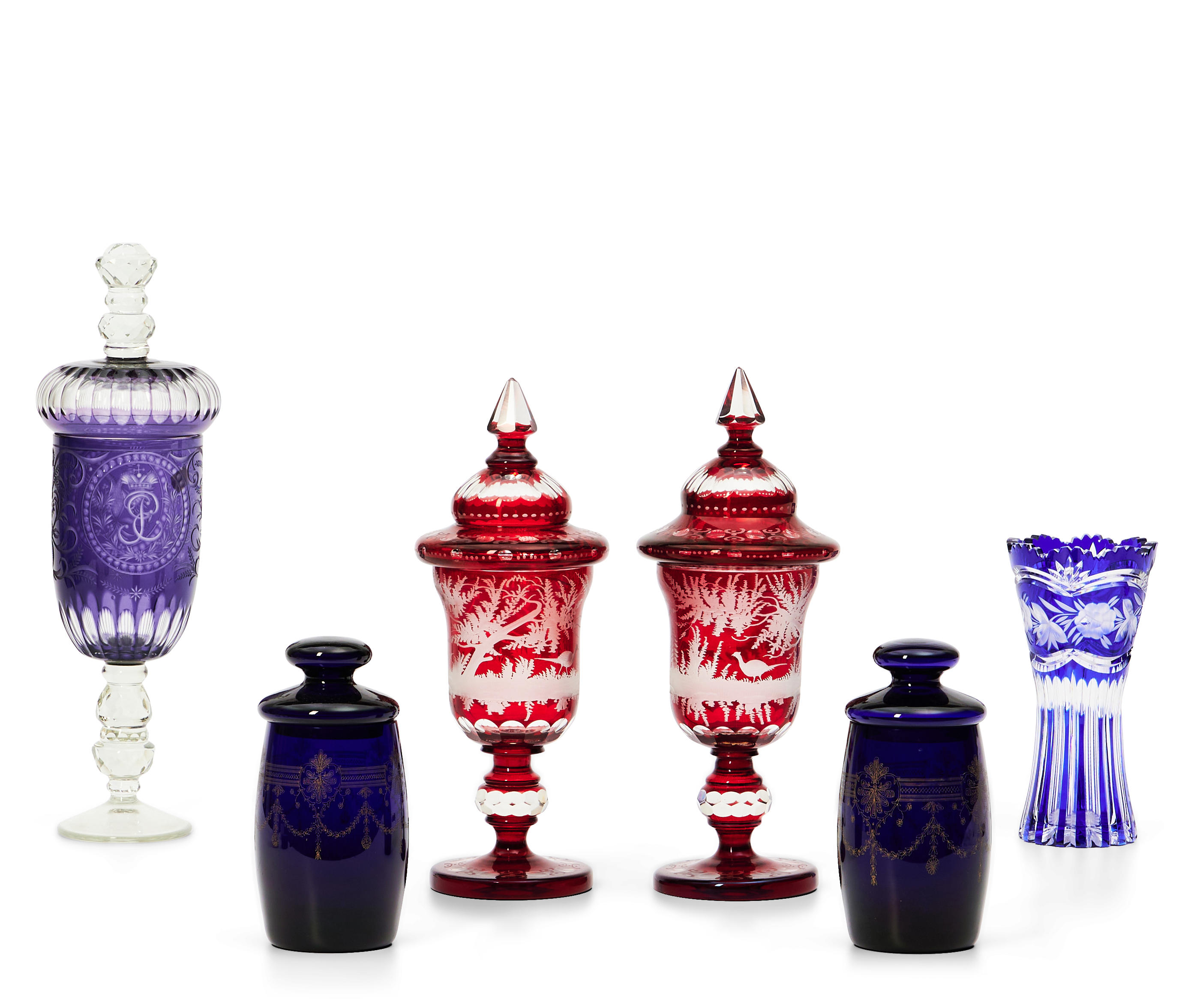 Bonhams Skinner Six Pieces Of European Colored Glass