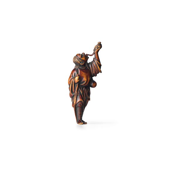 Bonhams : TSUJI (ACTIVE LATE 18TH CENTURY) A Wood Netsuke of Tekkai ...