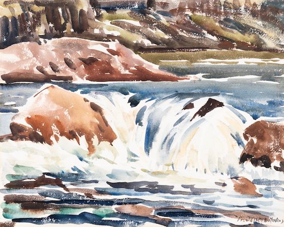 Bonhams Skinner : Frederick Whiting, waterfall, w/c, c. 1940